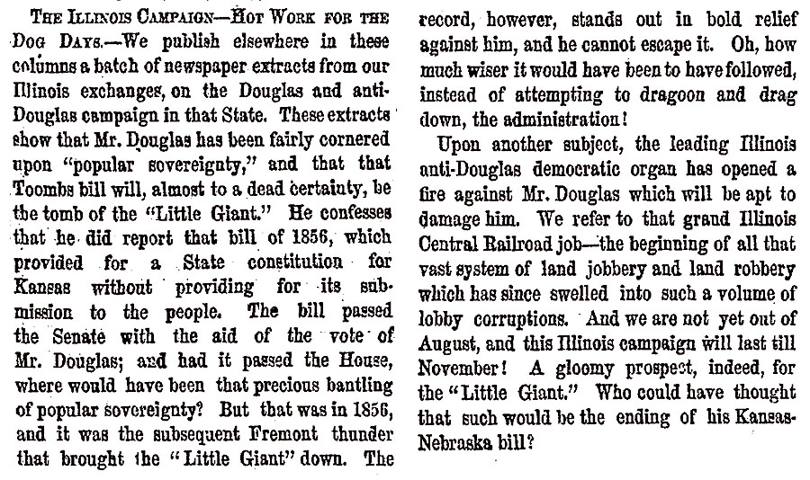 New York Herald “the Illinois Campaign ” August 22 1858 House Divided